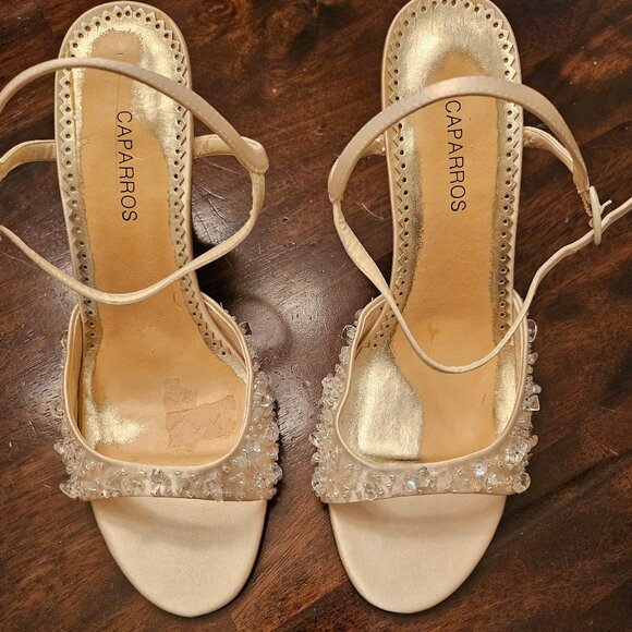 Caparros | Shoes | Caparros Ivory Silk Studded Heel | Poshmark